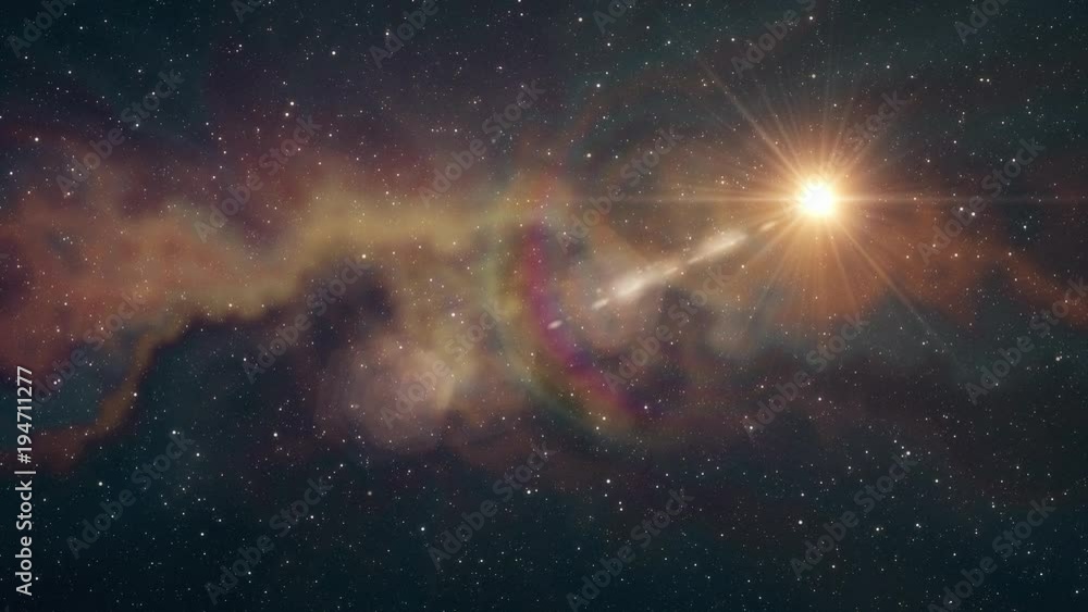 lone big star flickering shine in soft moving nebula stars night sky ...