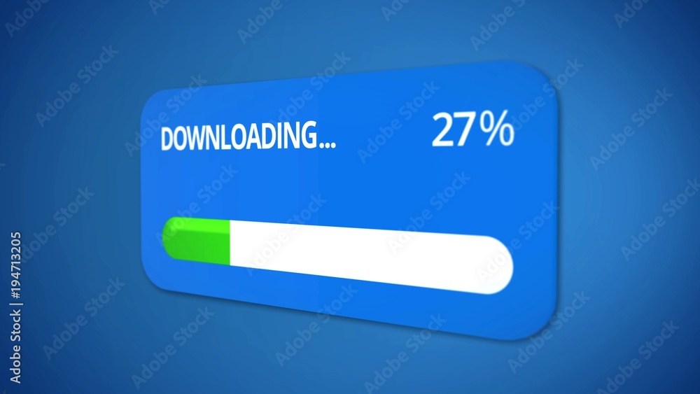 Notification window about data transmission, status bar shows download ...