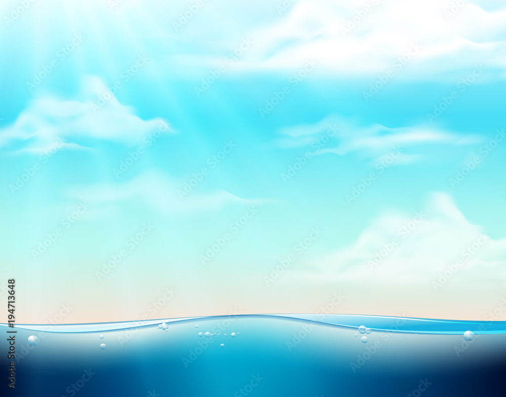 Background scene with blue sea and blue sky Stock Vector | Adobe Stock