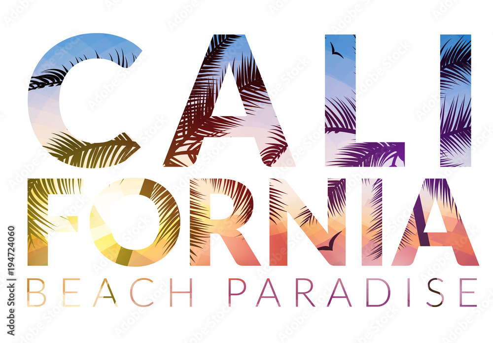 California background with palm. Vector background beach. Summer ...