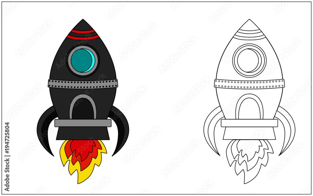 Rocket coloring page. Vector educational coloring page of cartoon ...