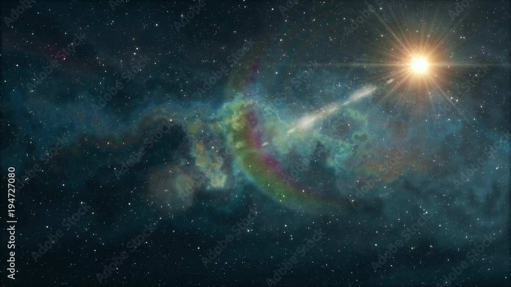 lone big star flickering shine in soft moving nebula stars night sky ...