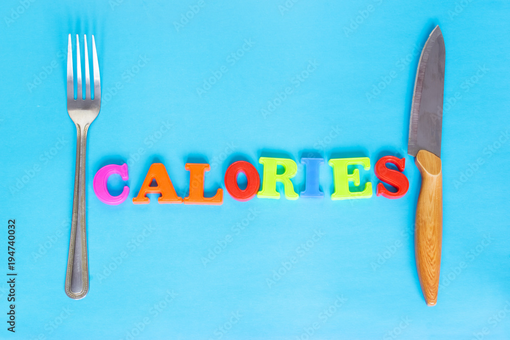 Word Calories made of colorful letters on the blue background. Stock ...