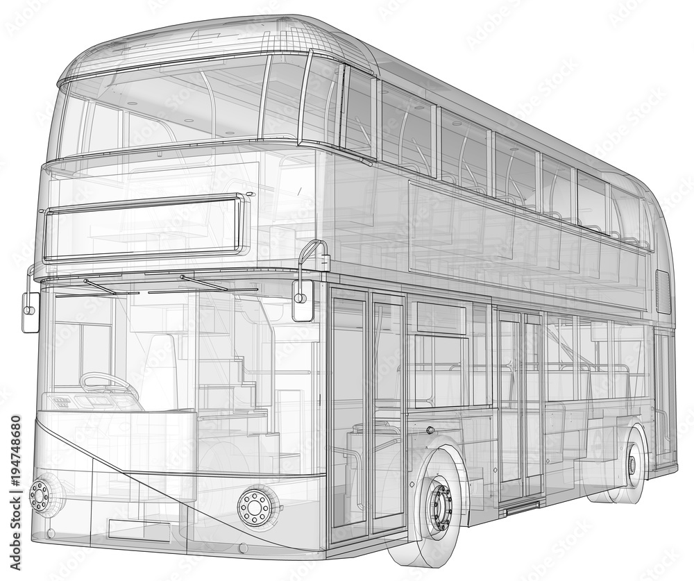 A double-decker bus, a translucent casing under which many interior ...