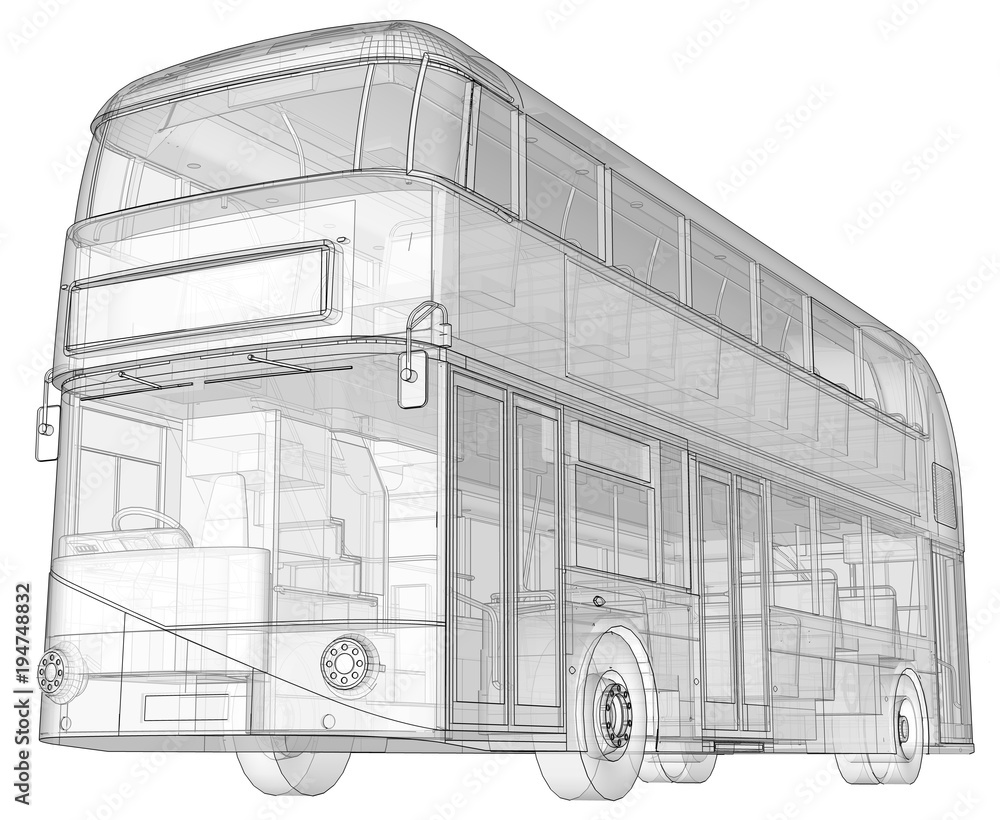 A double-decker bus, a translucent casing under which many interior ...