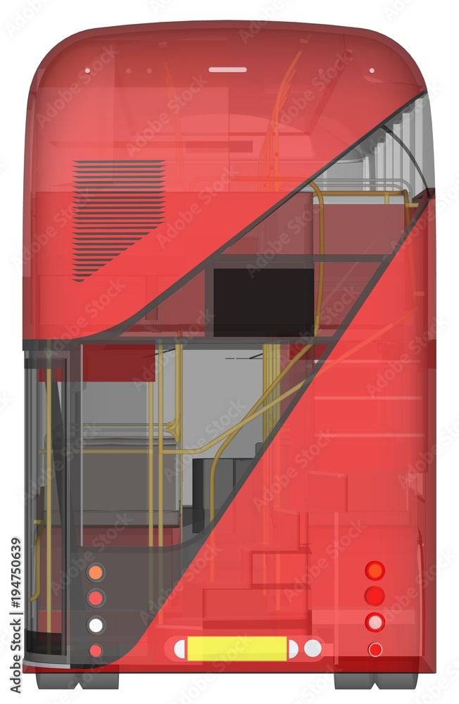 A double-decker bus, a translucent casing under which many interior ...