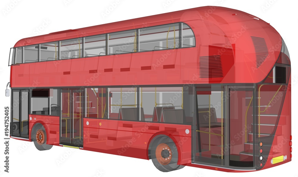 A double-decker bus, a translucent casing under which many interior ...