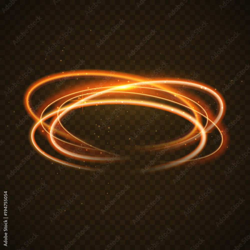 Gold circle light effect background. Swirl glow magic line trail. Light ...