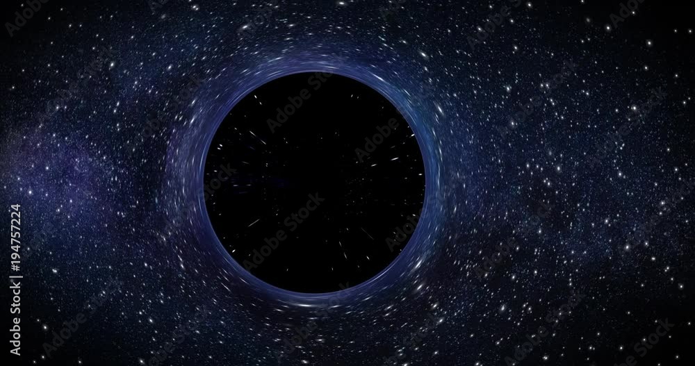 A black hole (gravitational singularity) moves across the universe ...
