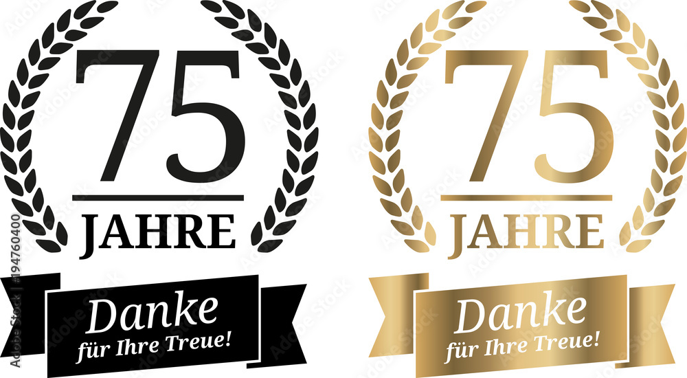 Signet 75 Jahre Gold und Schwarzweiß Stock Vector | Adobe Stock