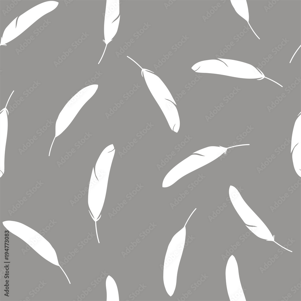 Seamless pattern with white feathers on a gray background. Vector ...