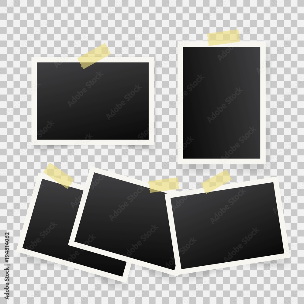 Set of template photo frames with shadow on transparent background ...