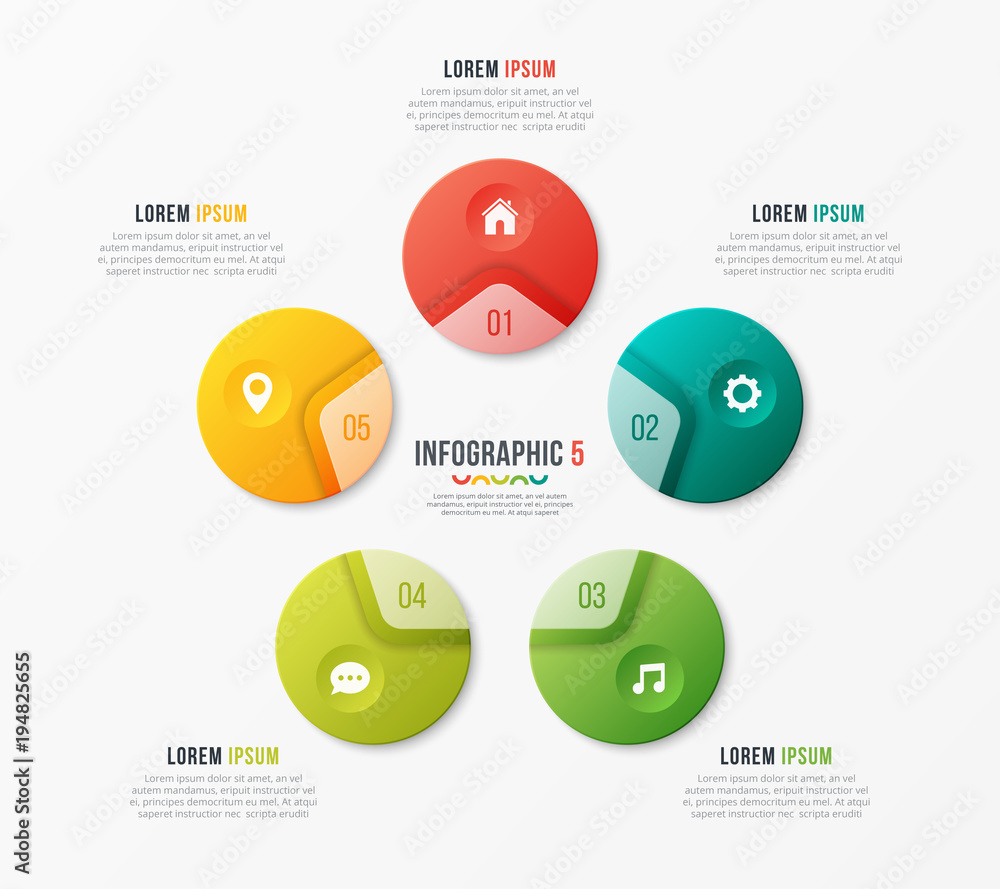 Circle chart template with 5 options. Vector design for infograp Stock ...