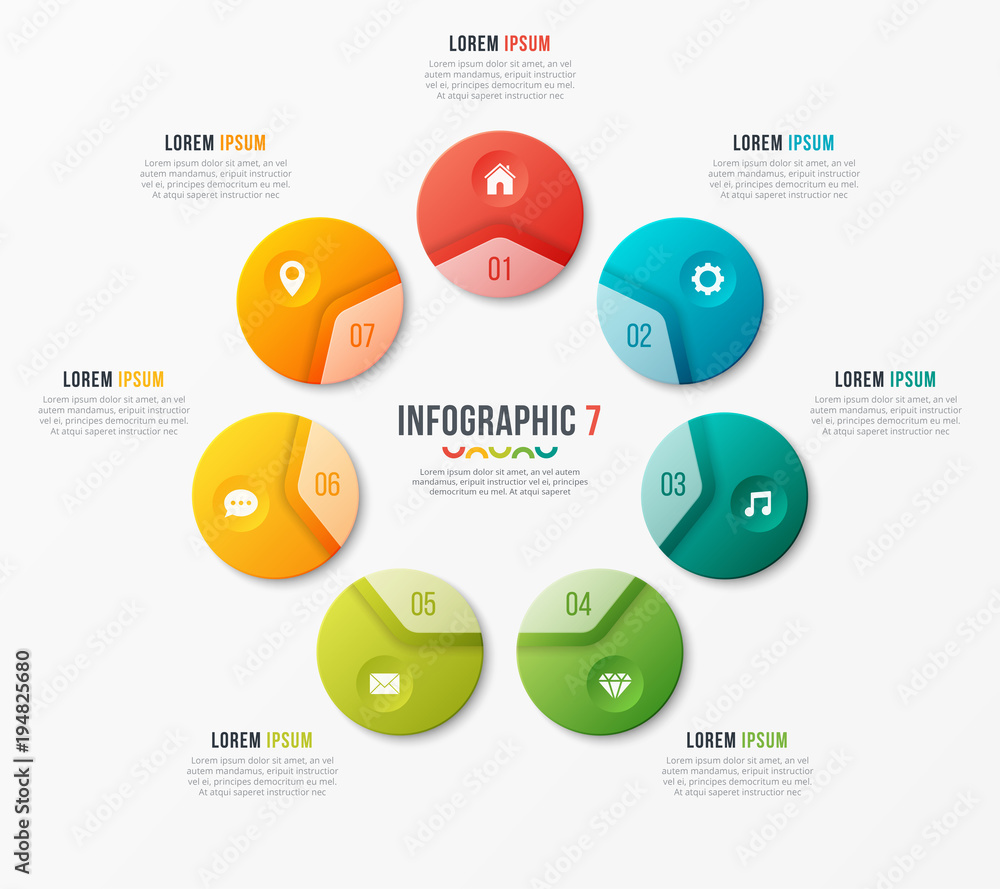 Circle chart template with 7 options. Vector design for infograp Stock ...
