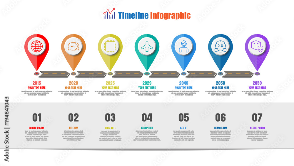 Road map business timeline infographic with 7 steps circle designed for ...