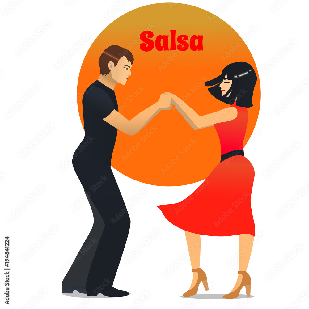 Salsa Dancers Dancing Couple In Cartoon Style For Fliers Posters