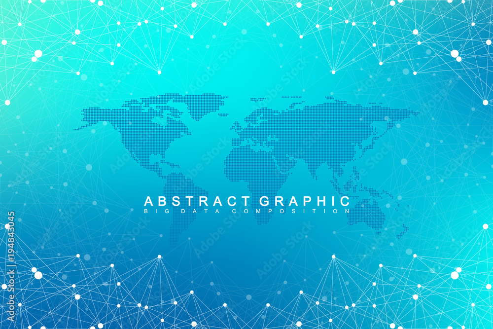Geometric graphic background communication with World Map. Big data ...