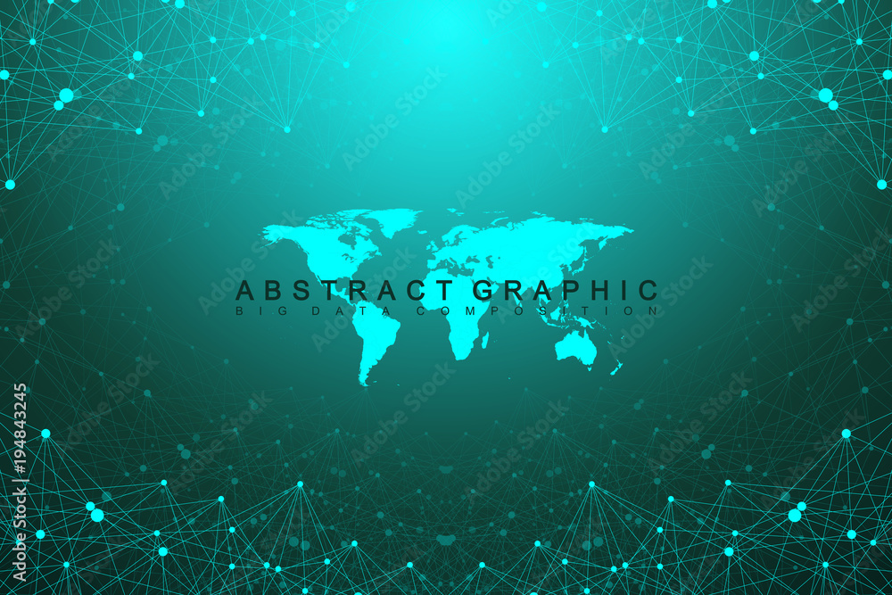 Geometric graphic background communication with World Map. Big data ...