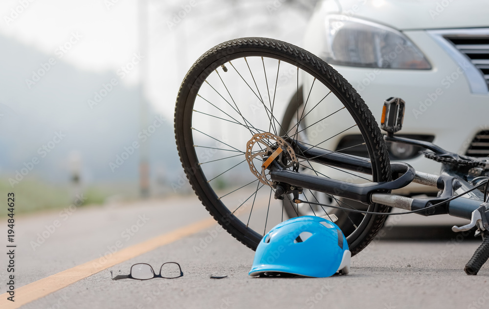 Accident car crash with bicycle on road Stock Photo | Adobe Stock