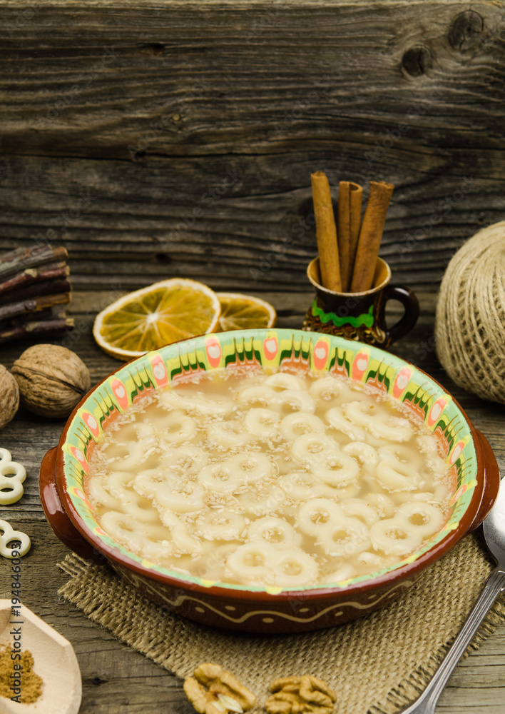 Romanian traditional food called mucenici. Eight shape made from flour ...