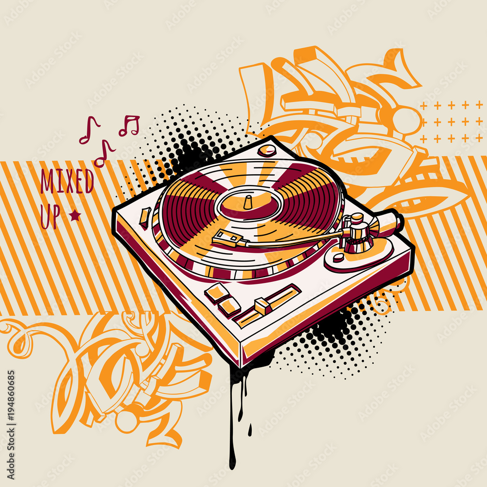 Music design - turntable and graffiti arrows Stock Vector | Adobe Stock