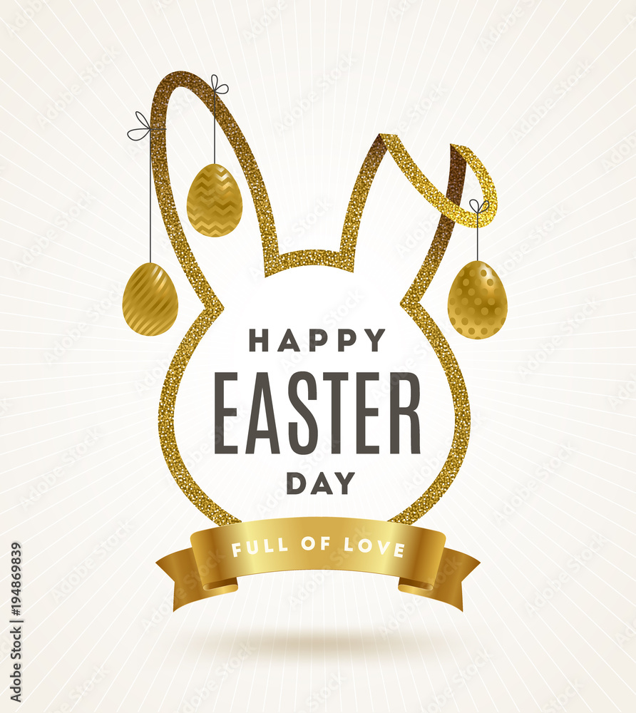 Easter greeting card. Cut from glitter gold paper silhouette of a ...