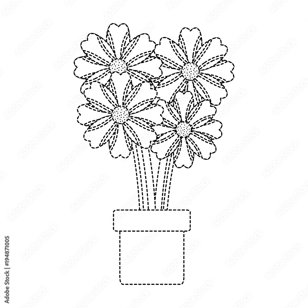 potted flower natural decoration floral icon vector illustration dotted ...
