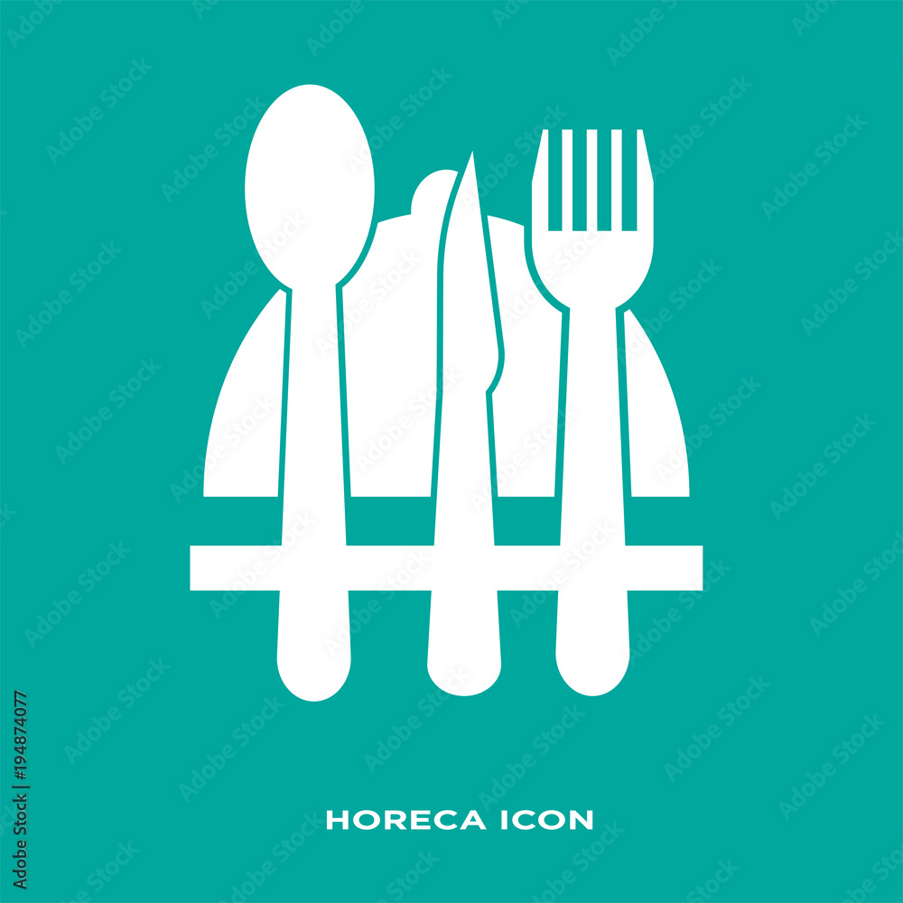 horeca icon, flat vector sign isolated on green background. Simple ...