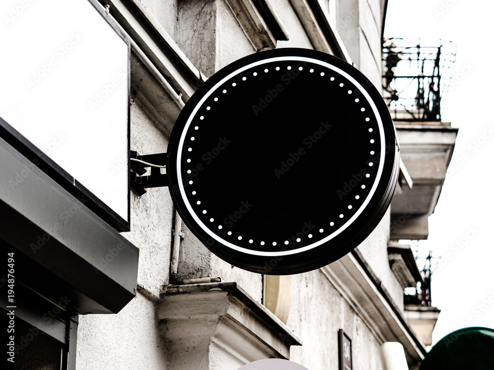 Signboard side view of empty black mock up, mockup signage with shadow ...