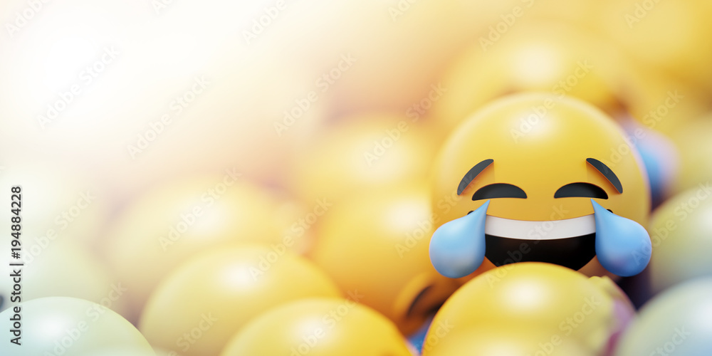 Happy and crying emoticon 3d rendering background, social media and ...