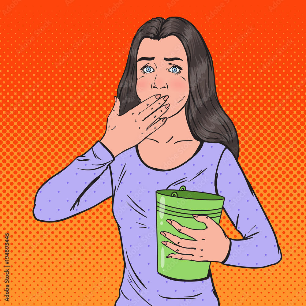 Pop Art Sick Woman Throwing Up. Unhealthy Feeling Girl. Panic Attack ...