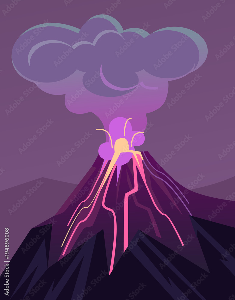 Erupting volcano. Vector flat cartoon illustration Stock Vector | Adobe ...