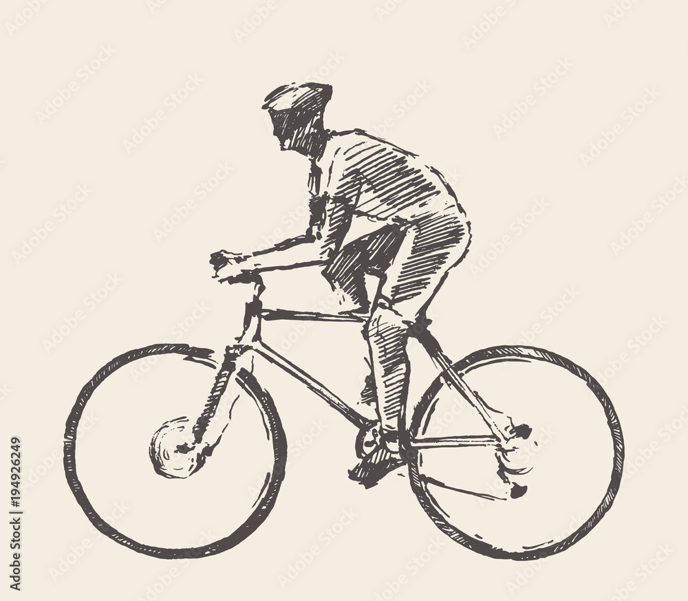 Drawn bicyclist rider man vector sketch bicycle Stock Vector | Adobe Stock