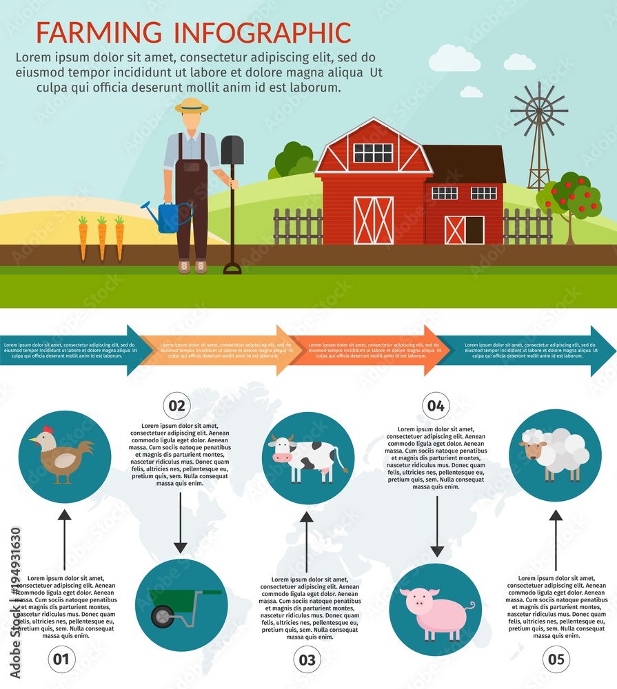 Farming cartoon infographic vector set elements. Stock Vector | Adobe Stock