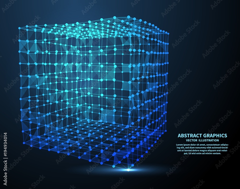 Abstract cube, vector illustration. Network connections with points and ...