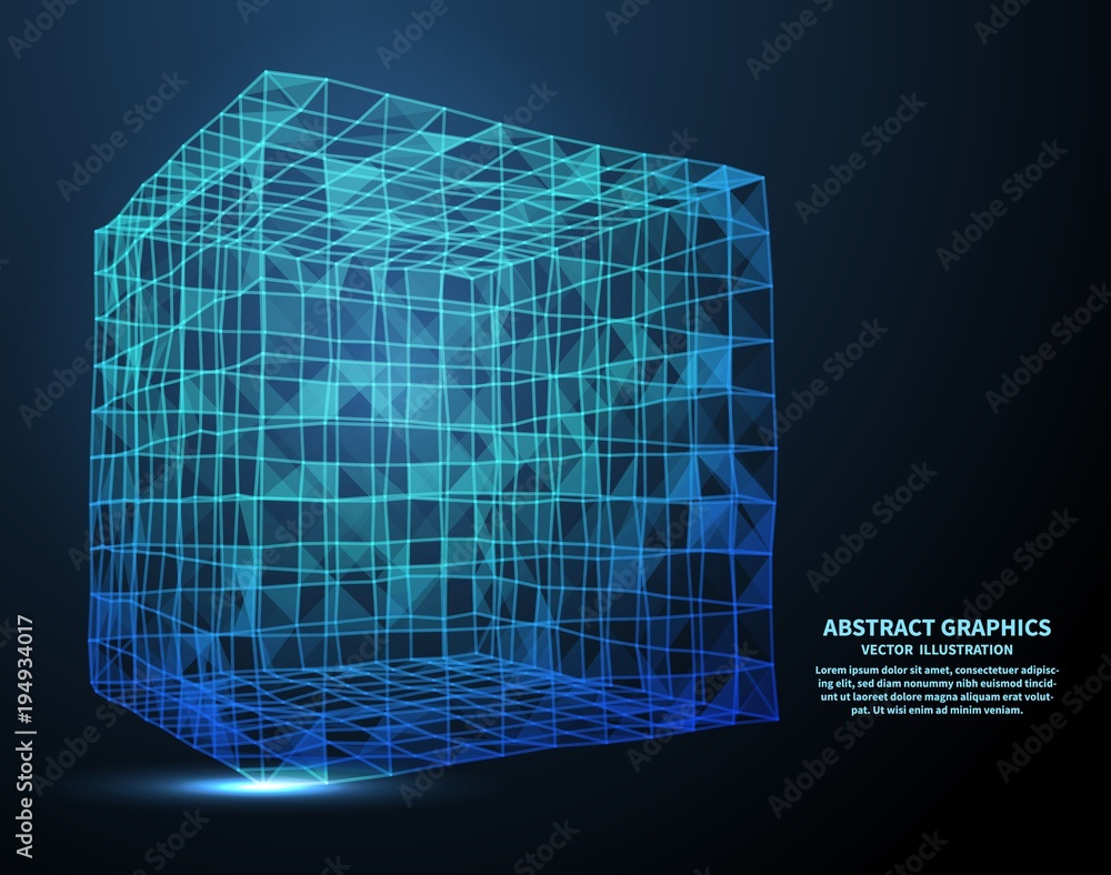 Abstract cube, vector illustration. Network connections with points and ...