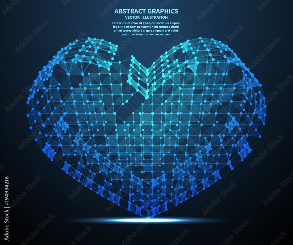 Abstract heart, vector illustration. Network connections with points ...