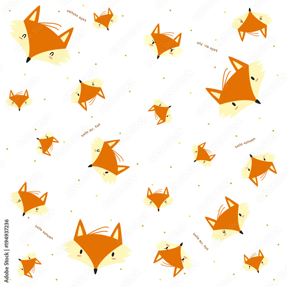 Cute autumn fox seamless pattern. Fox seamless background vector. Stock ...