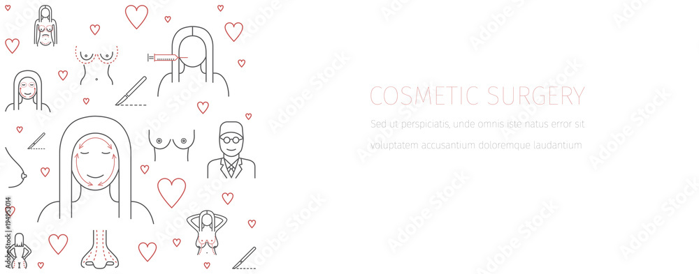 Line infographics Plastic Surgery, cosmetic surgery banner. Breast ...