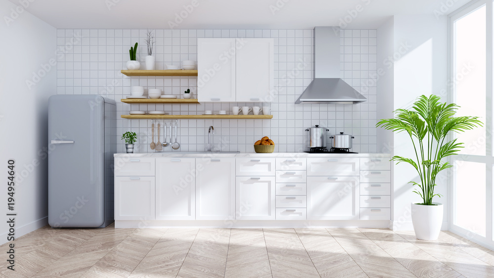 Modern kitchen white room interior,empty room .3drender Stock ...