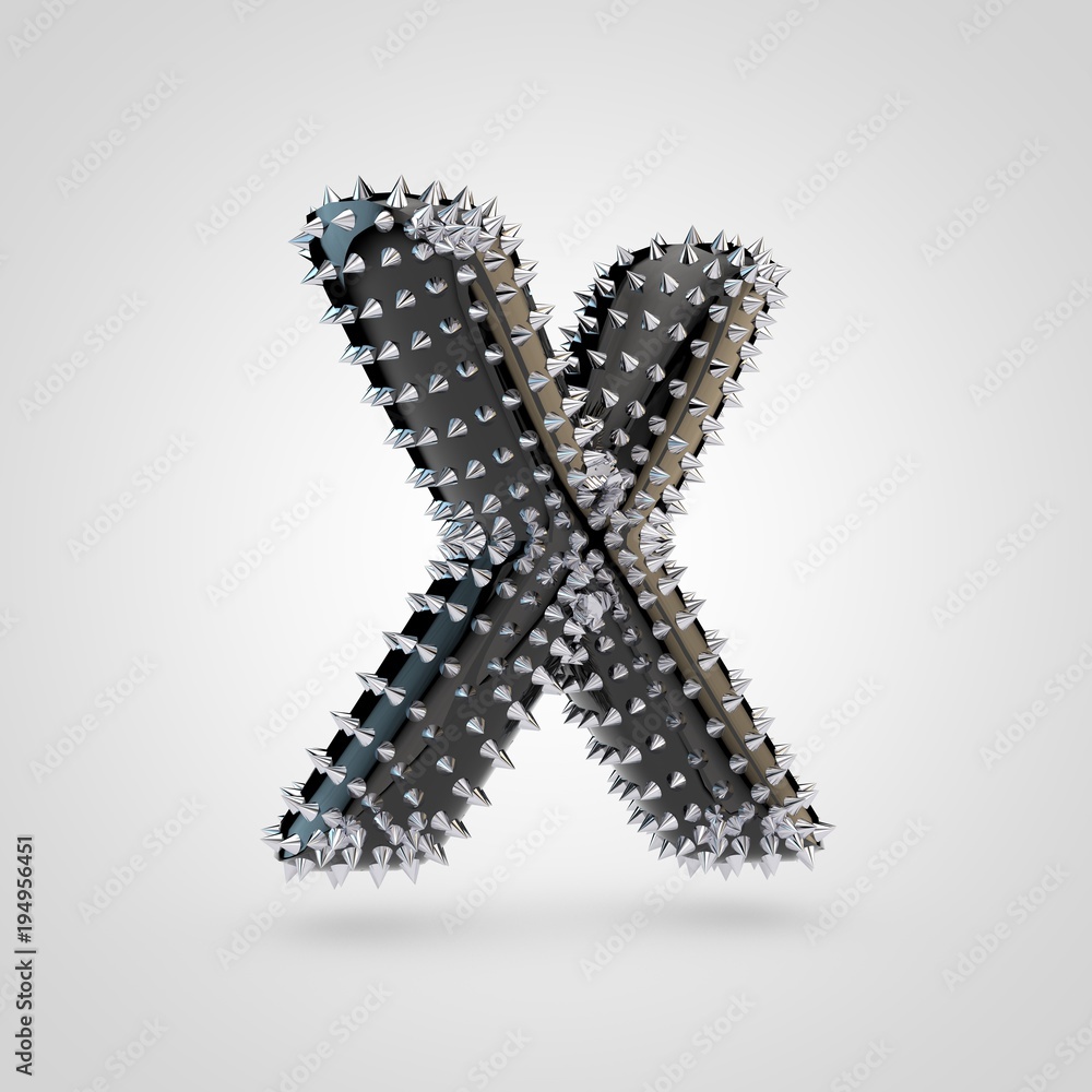 Bdsm Black Latex Letter X Uppercase With Chrome Spikes Isolated On White Background Stock