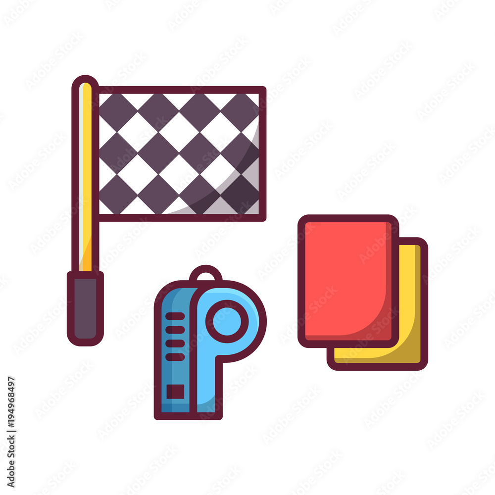 Basketball, football or soccer referee equipment. Arbiter icon set ...