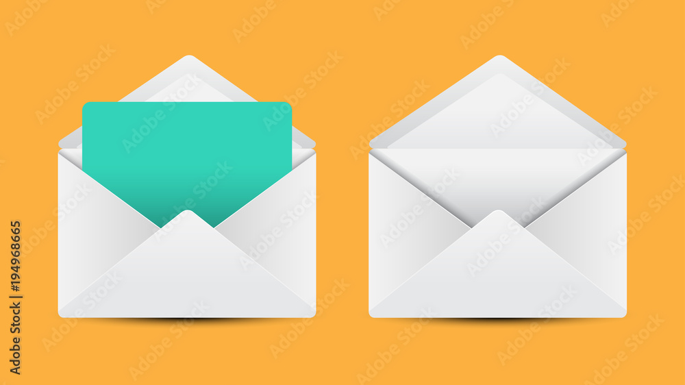 White opened envelope with card and white empty envelope, Vector ...