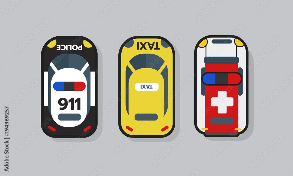Top view 2D Game asset, police, ambulance and taxi car resource for ...
