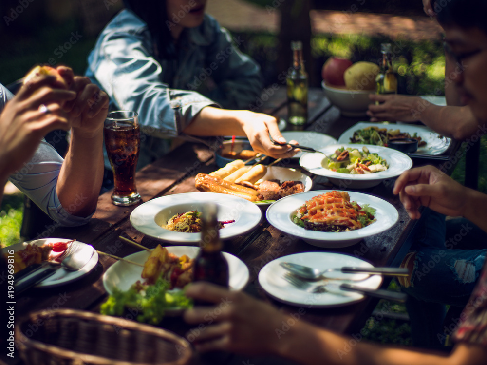 People are eating on vacation. They eat outside the house. Stock Photo ...