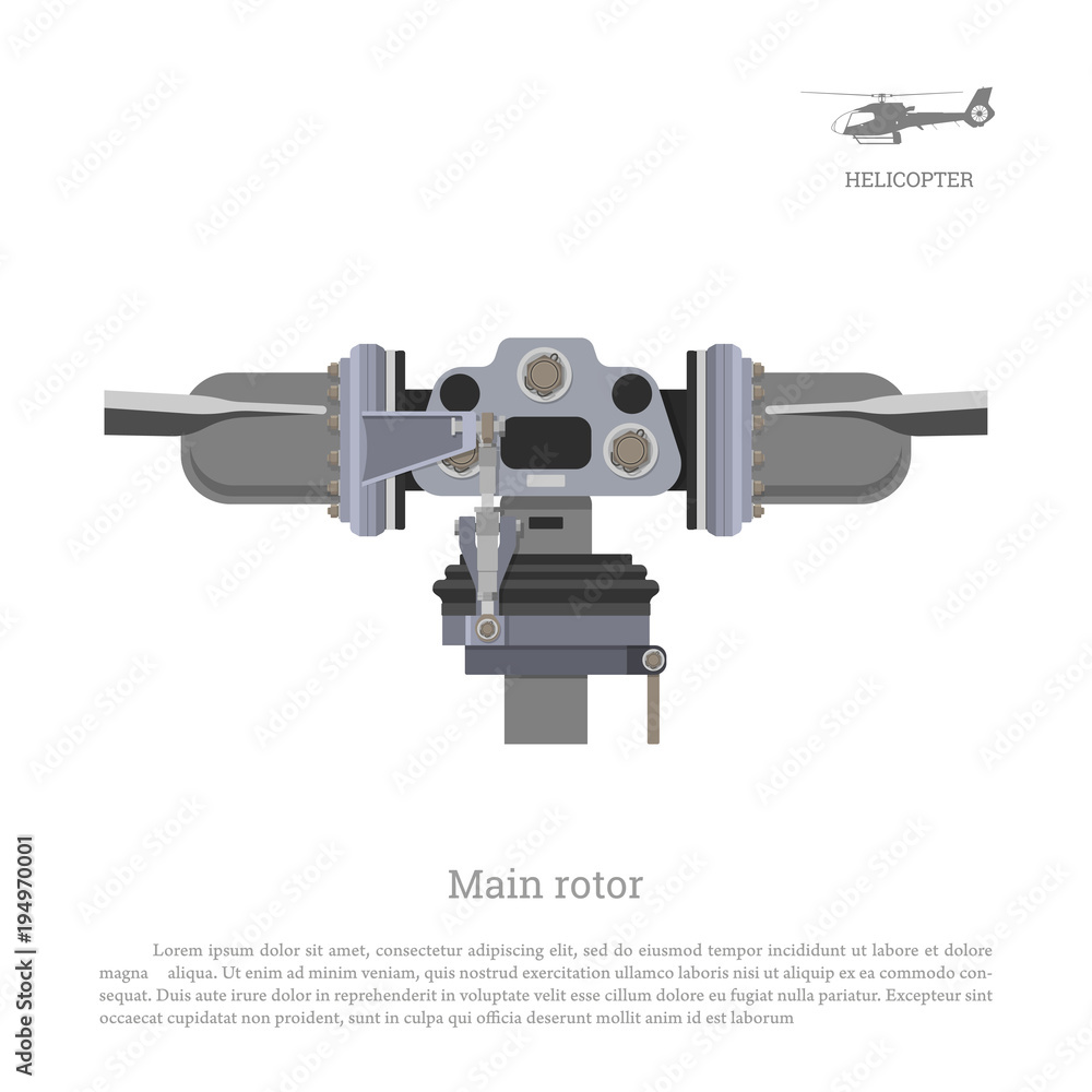 Blueprint of main rotor of helicopter. Industrial drawing of gearbox ...
