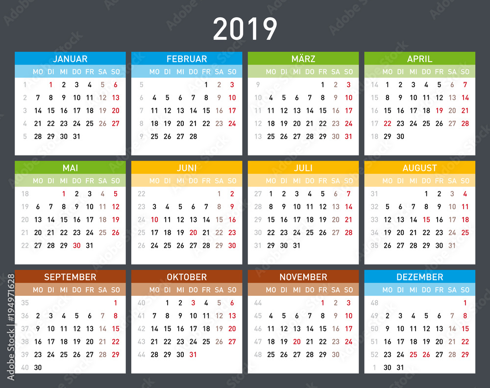 Kalender 2019 Stock Vector | Adobe Stock