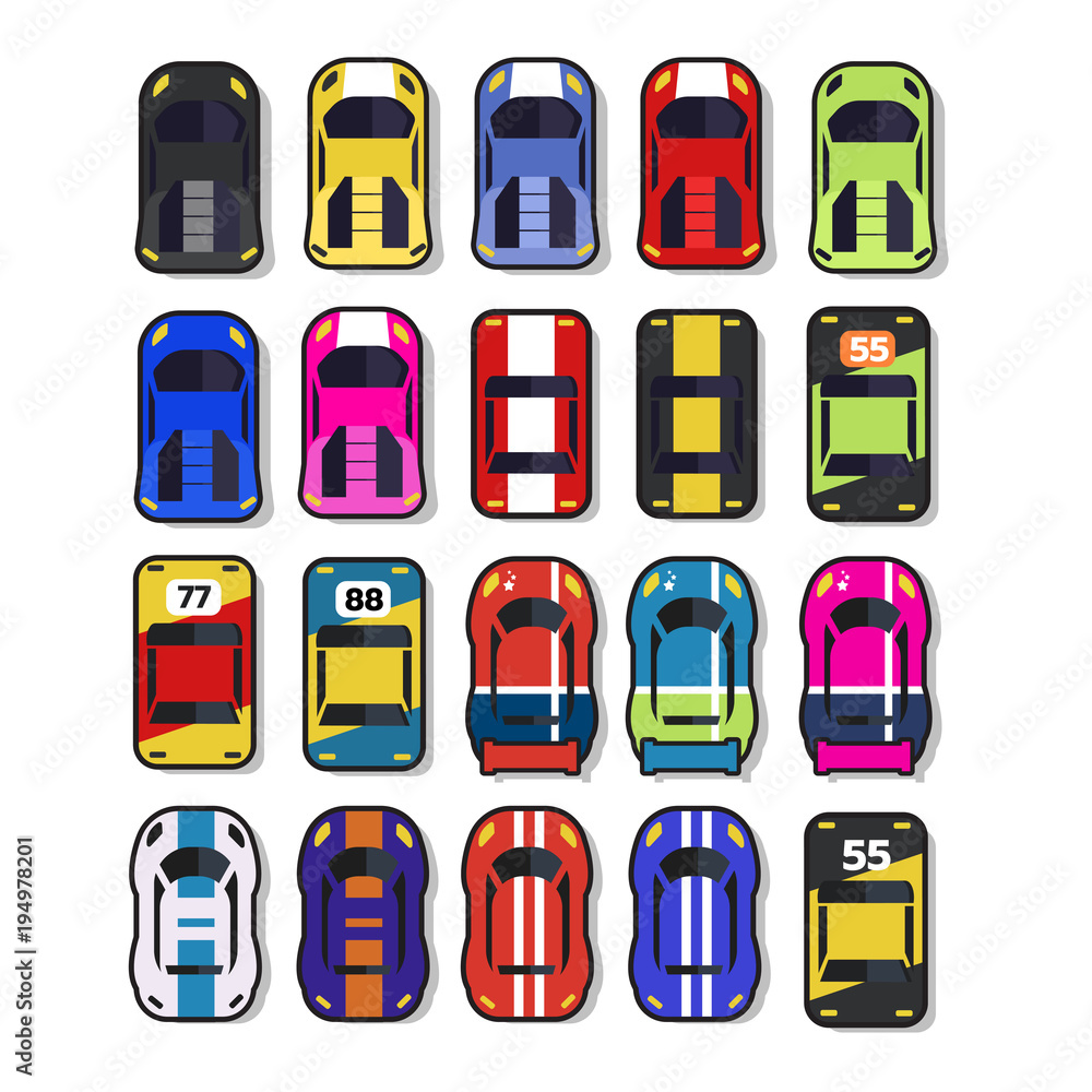 Top view 2D Game asset, Set of race street car, for game design Stock Vector | Adobe Stock