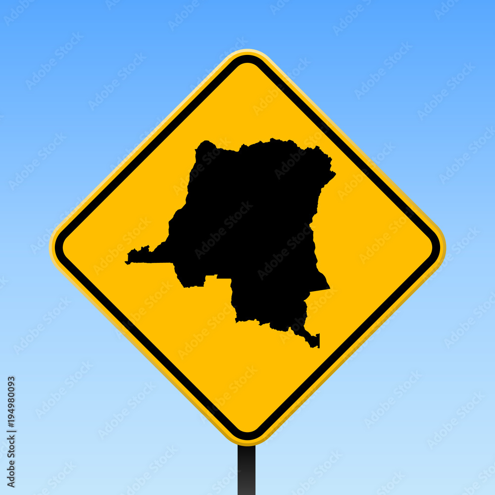 DR Congo map on road sign. Square poster with DR Congo country map on ...