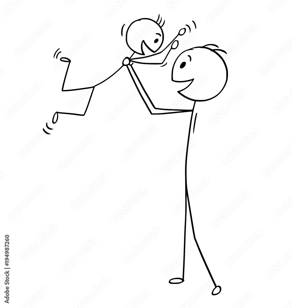 Cartoon stick man drawing conceptual illustration of father and son ...